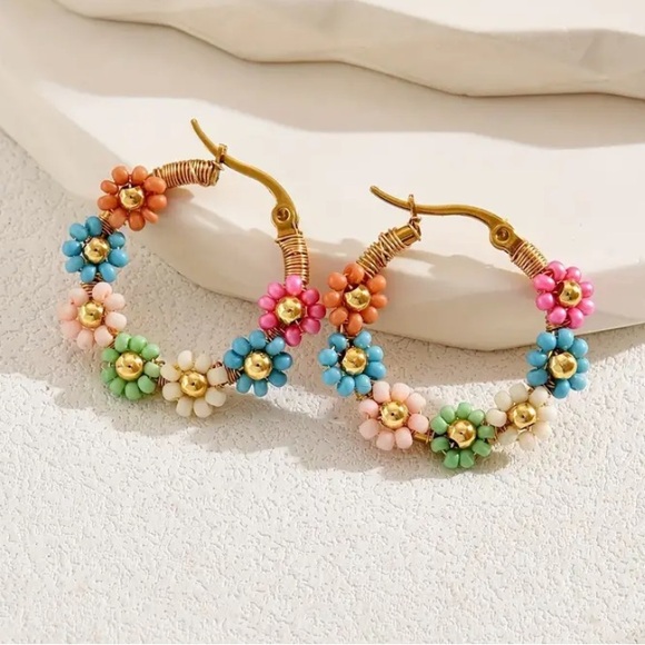 Jewelry | Colorful Daisy Hoop Earrings | Poshmark